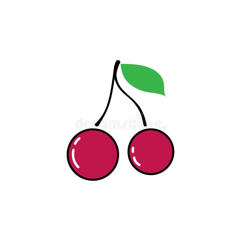 Cherry Simple Icon with Leaves Vector Illustration on Black Background ...