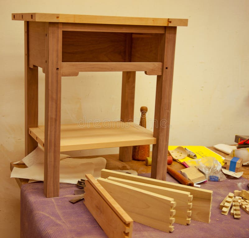 Cherry and Walnut Wood Table in the Process of Being Built by Hand ...