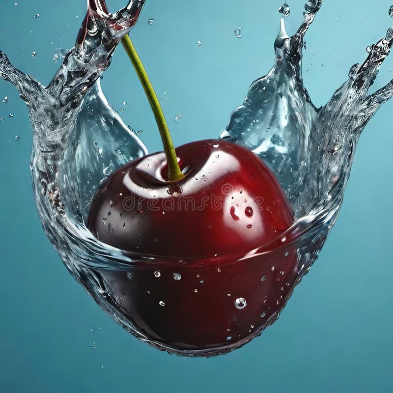 Cherry in Water Splashes on Blue Background. Stock Illustration ...