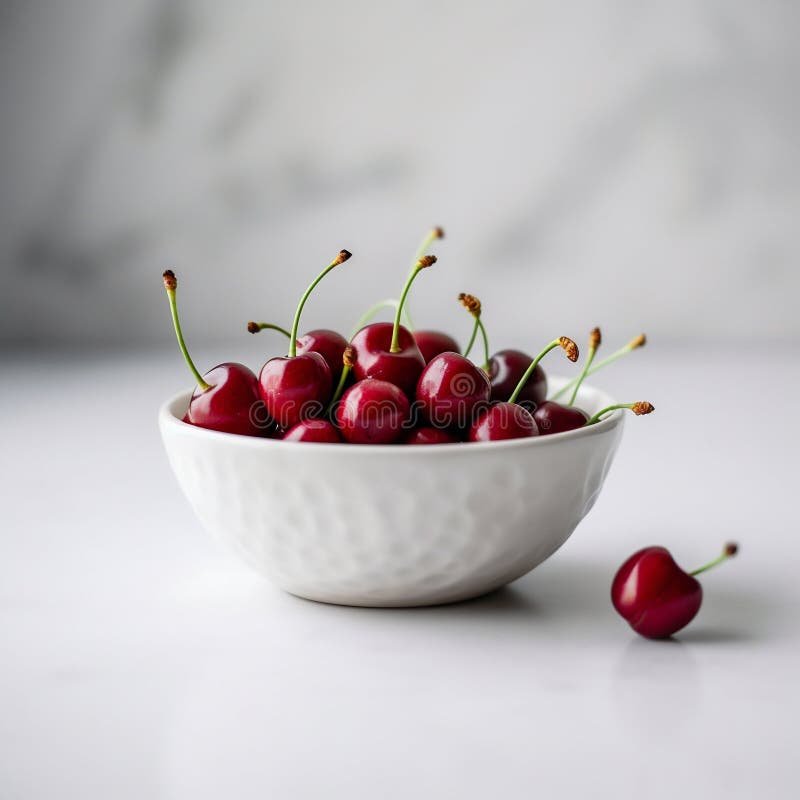 Cherry in a White Ceramic Bowl. Generative AI Stock Illustration ...