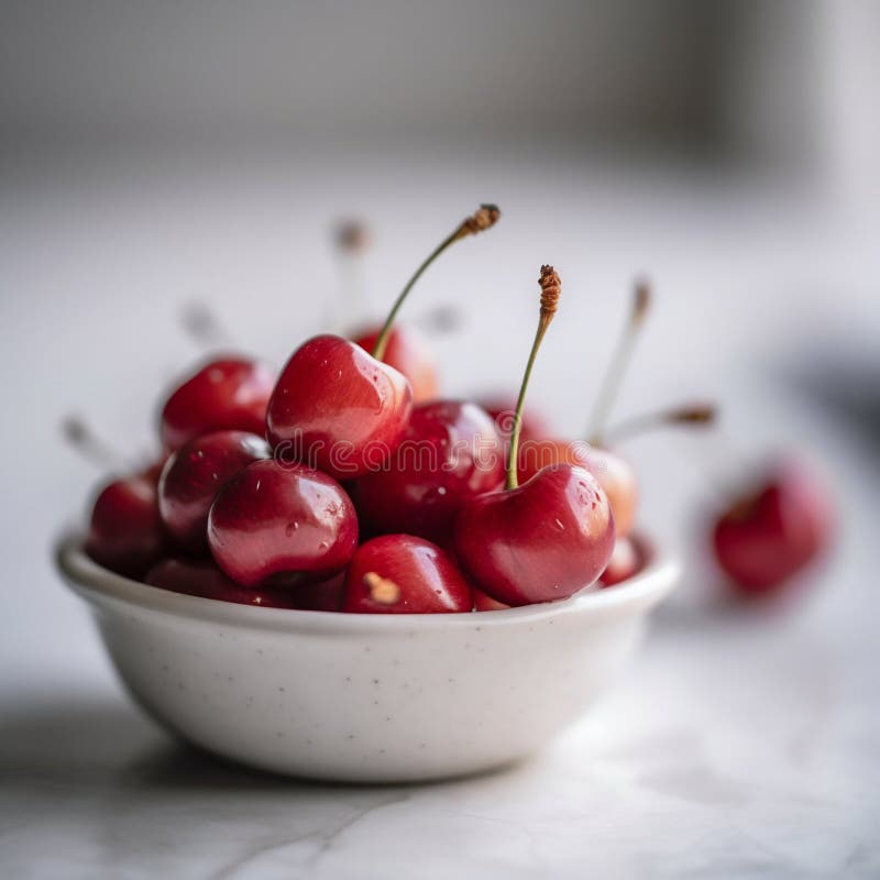 Cherry in a White Ceramic Bowl. Generative AI Stock Illustration ...