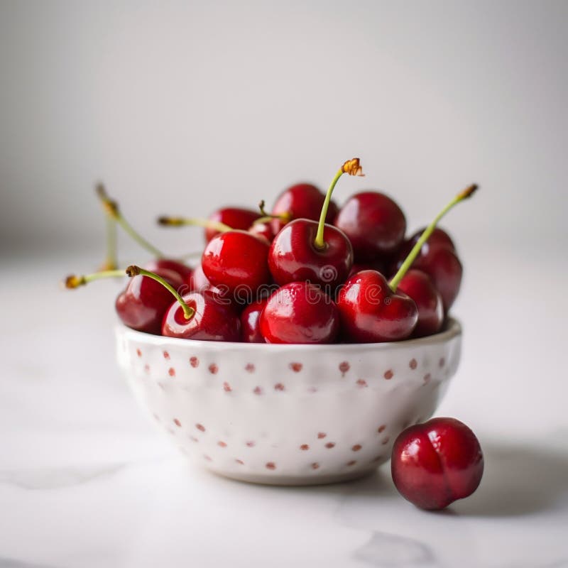 Cherry in a White Ceramic Bowl. Generative AI Stock Illustration ...