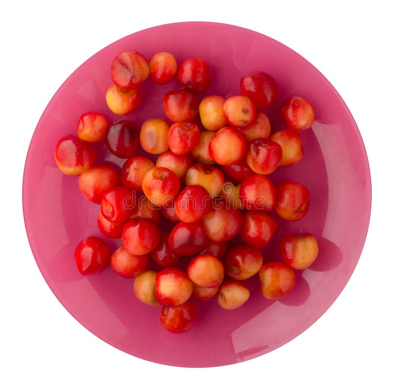 Cherry White Isolated on a White Background. Cherry on a Plate Stock ...