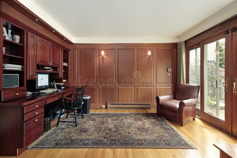 Cherry Wood Paneled Library Stock Image - Image of work, interior: 9173409
