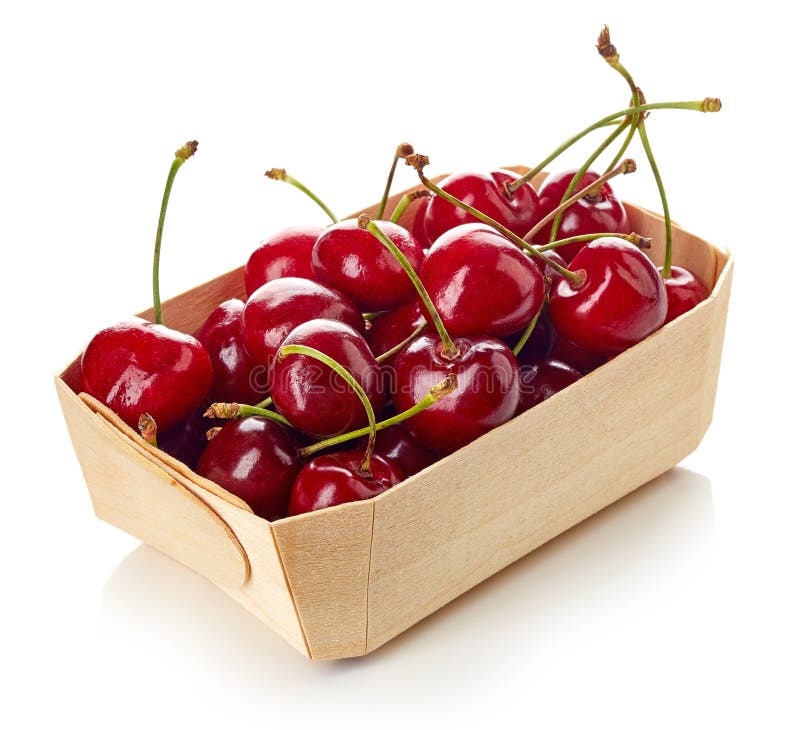 Cherry in Wooden Box Isolated on White Stock Image - Image of fruit ...
