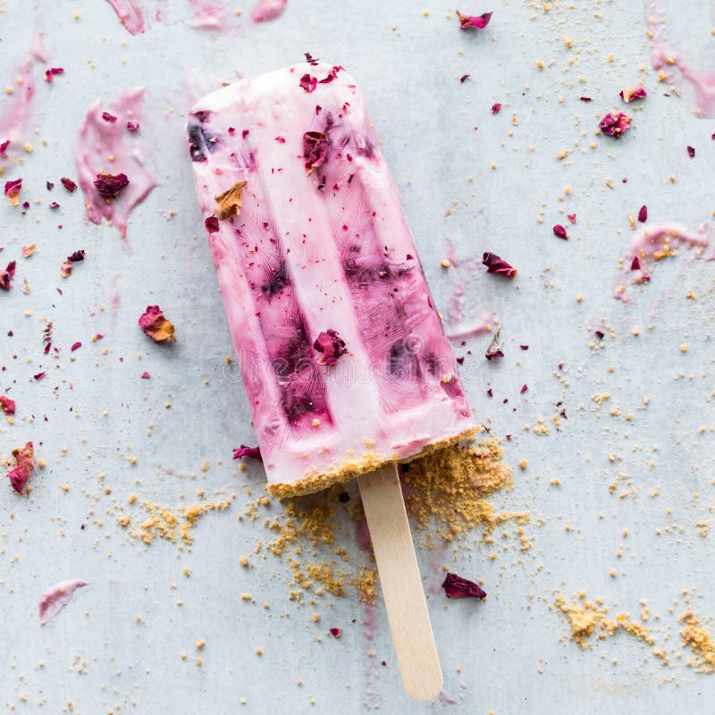 Cherry Yogurt Pops in a Line Against a Light Rustic Surface. Stock ...