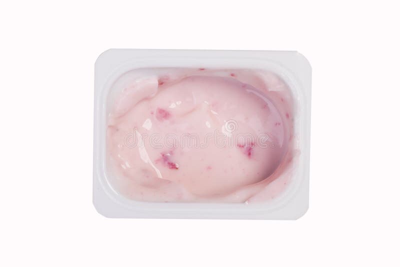 Cherry yogurt top view stock photo. Image of packaging - 85507830