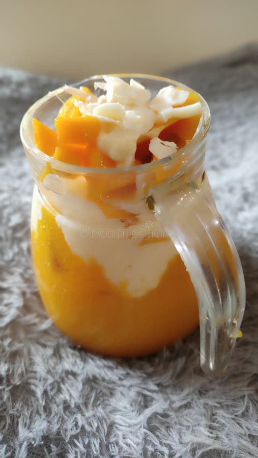 Mango Bliss Delight with Creamy Cheese Drizzle Stock Photo - Image of ...