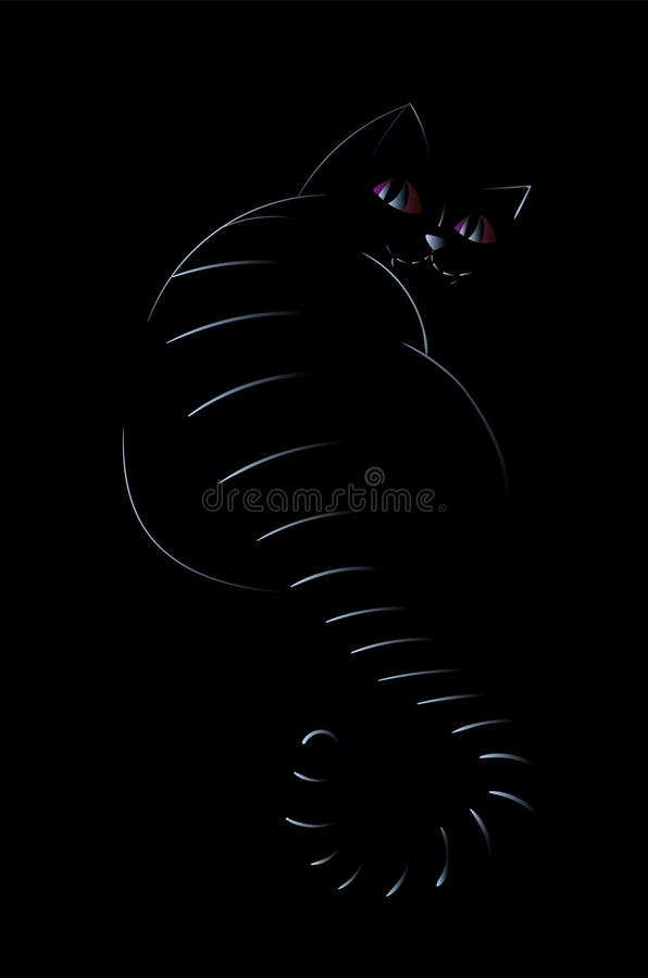Cheshire Cat on the Black Blackground. Line Cat. Stock Vector ...