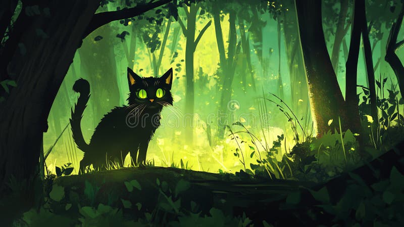 Cheshire Mysterious Cat in the Forest. Fantasy Illustration Stock Photo ...