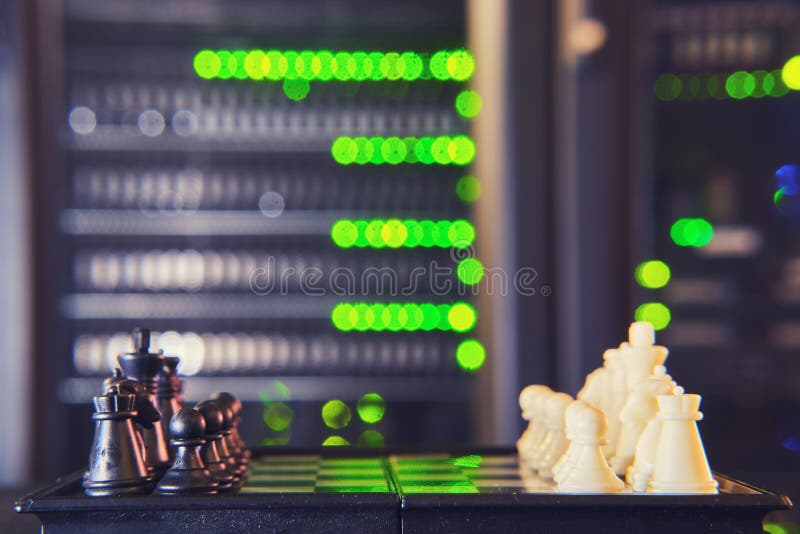 Chess Against the Background of Computer Equipment in the Server Room ...