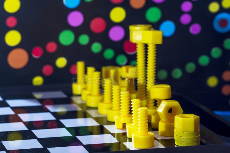 Chess Arranged by Bolts in Figures. Black and White Checkered Metal ...