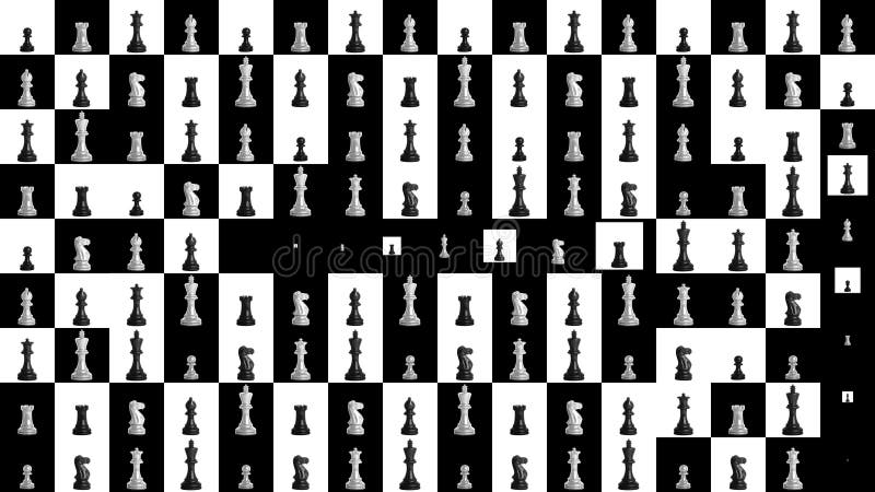 Chess. Assembling in Rows of Canvas from Chess Pieces. Black and White ...