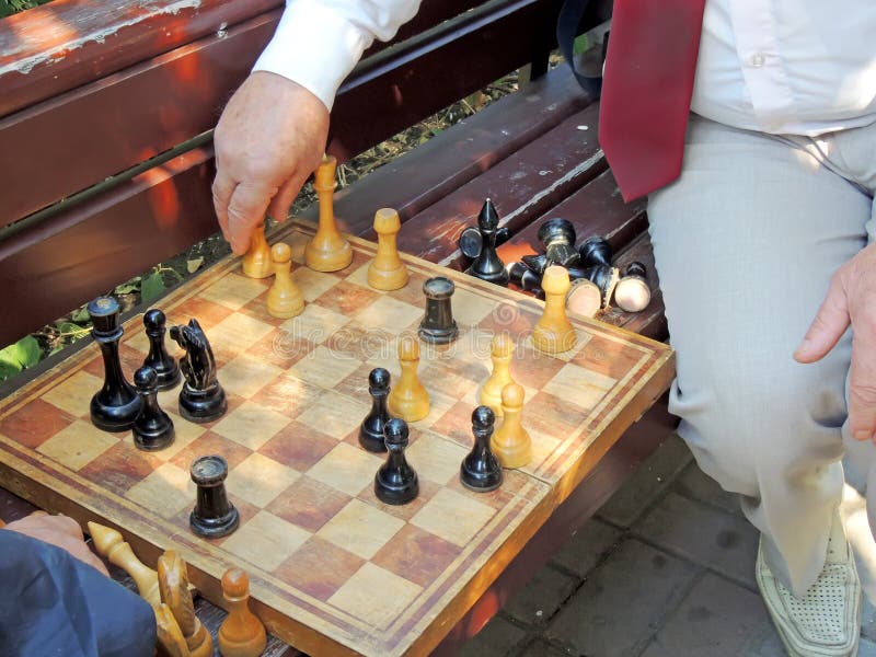 Chess on the bench stock image. Image of playing, casual - 59214639