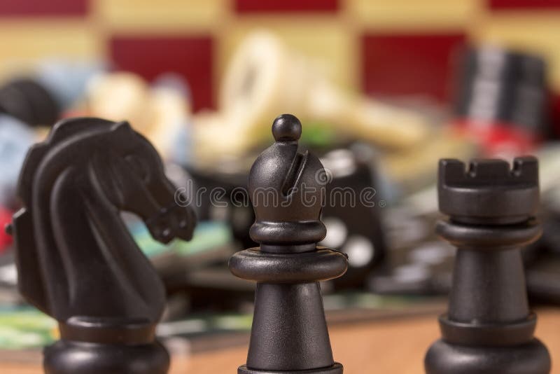 Chess Bishop Closeup at the Head of a Knight and a Rook Stock Photo ...