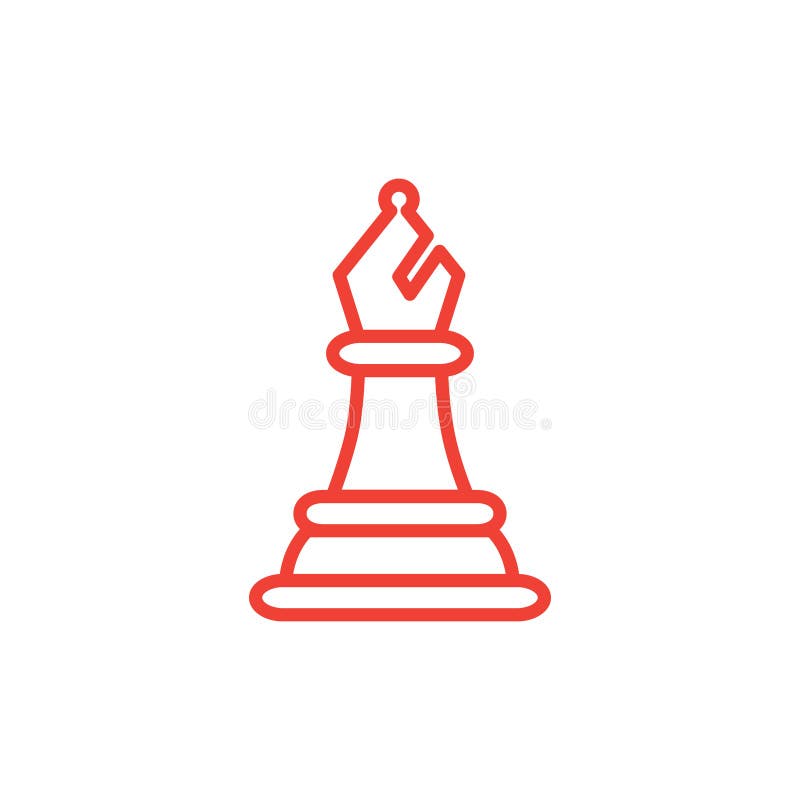 Chess Bishop Line Red Icon on White Background. Red Flat Style Vector ...