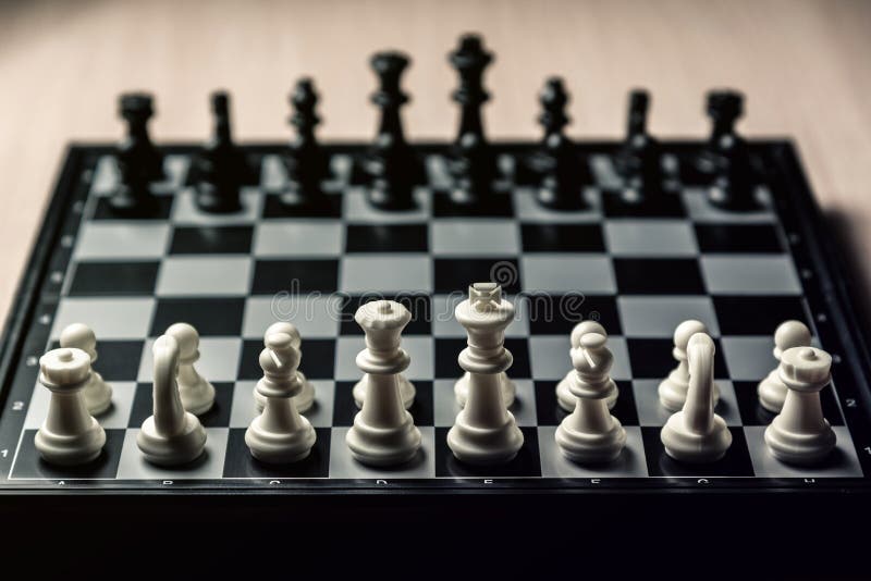 Chess Board with Black and White Chess Facing Each Other Stock Photo ...