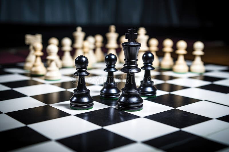 Chess Board with Black and White Pieces Engaged in a Game Stock Photo ...