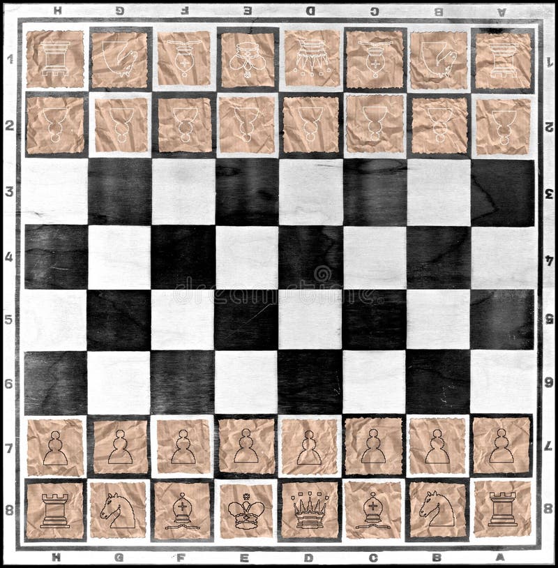 Chess Board with Chess Figures on Pieces of Packaging Paper Stock Photo ...