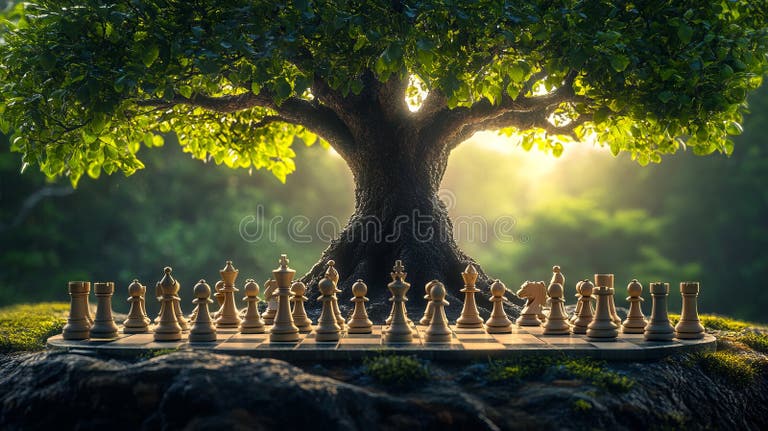 A Chess Board with Chess Pieces Under a Tree in the Sunlight Stock ...