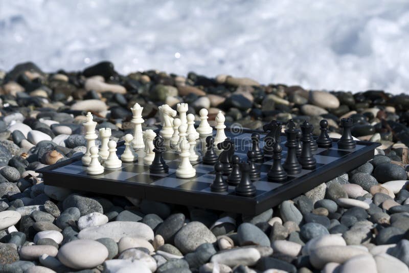 Chess Board with Chessmen on the Beach Stock Photo - Image of strategy ...