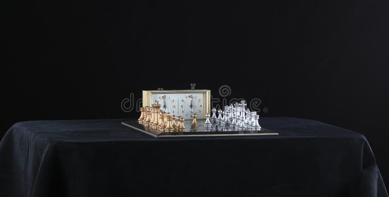 Chess Board and Chess Clock on Table Stock Photo - Image of match ...
