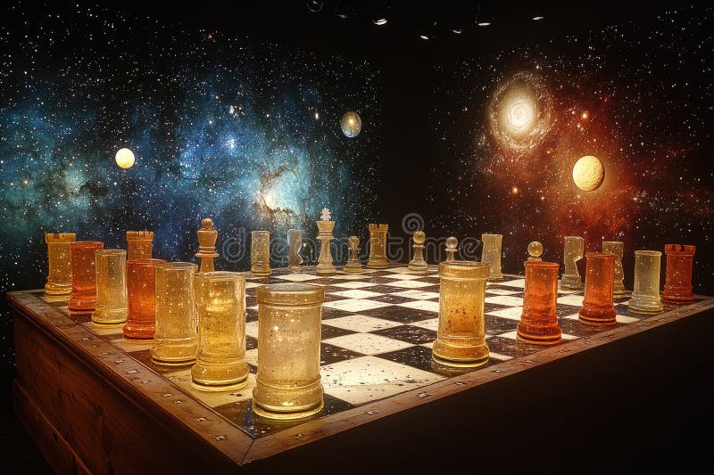 Cosmic Chessboard: a Mystical Game Under the Stars Stock Illustration ...