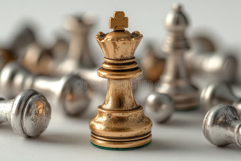 The Chess Board Features a Gold King Surrounded by Several Fallen ...