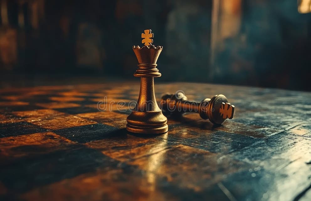 The Chess Board Features a Standing Gold King and Falling Silver Stock ...