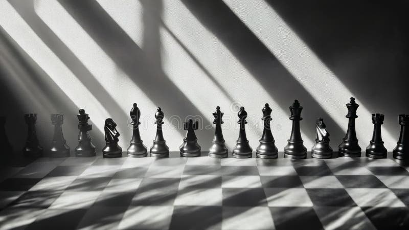 Chess Board Featuring Black Pieces Positioned Strategically, Dramatic ...
