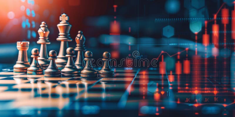 A Chess Board with a Few Pieces on it and a Graph in the Background ...