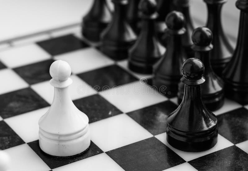 Chess Board with Figures Close-up, Monochrome Stock Image - Image of ...