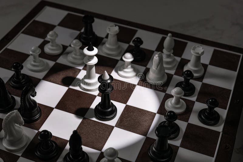 Chess Board with Figures Highlighted by Light Flux Stock Image - Image ...