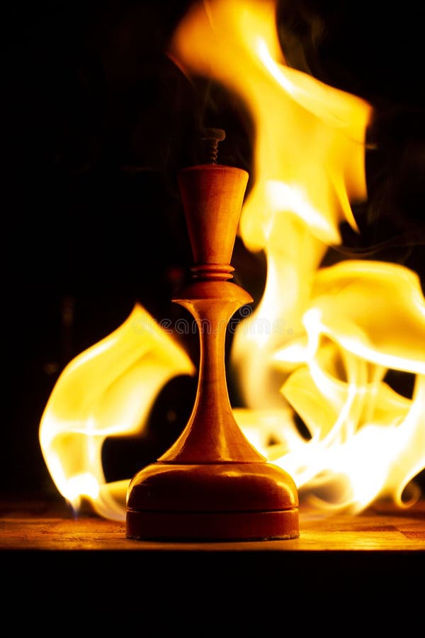 Chess Board on Fire with Figures in the Dark, Front and Background ...