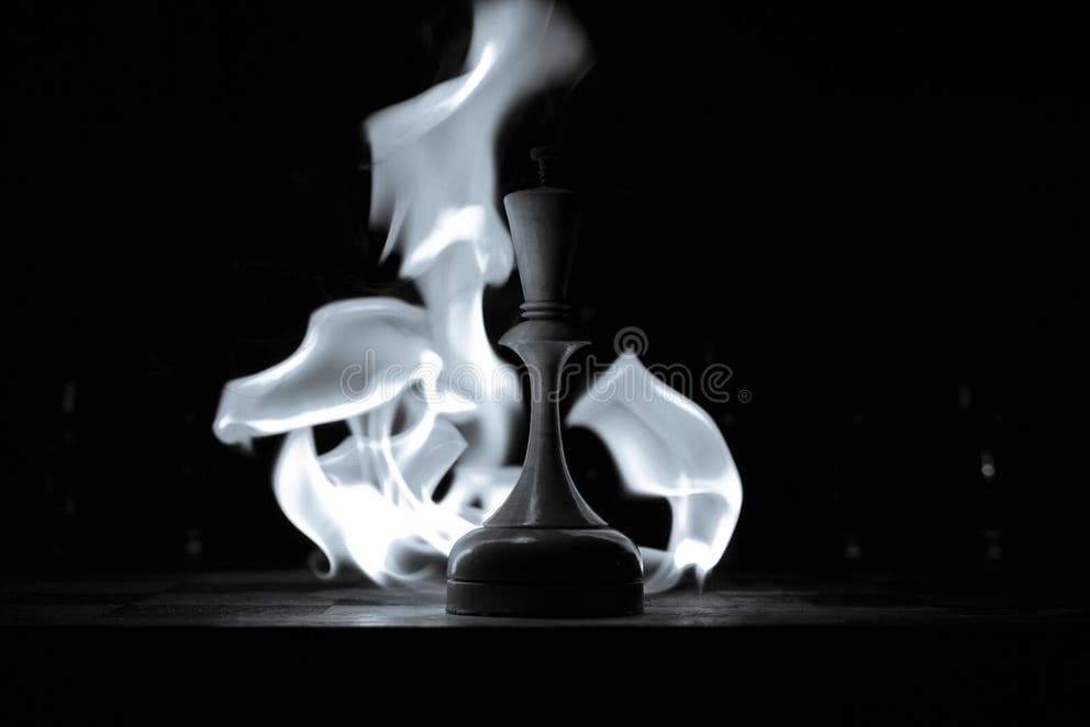 Chess Board on Fire with Figures in the Dark, Front and Background ...