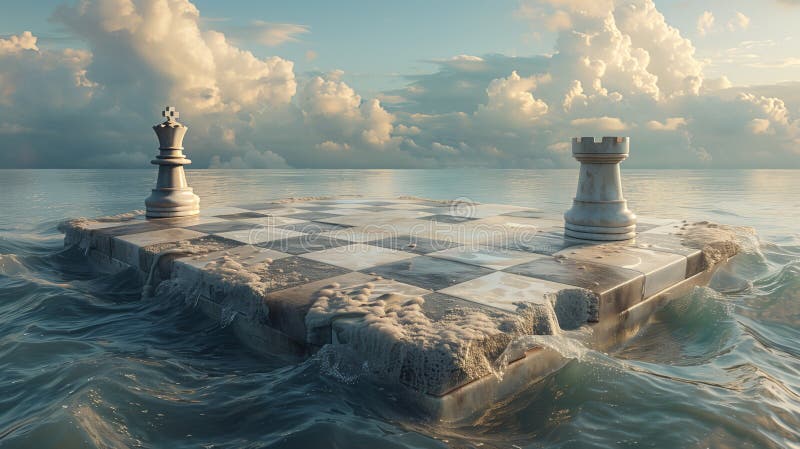 Chess Board Adrift on Ocean Under Vast Sky and Cloud Stock Image ...