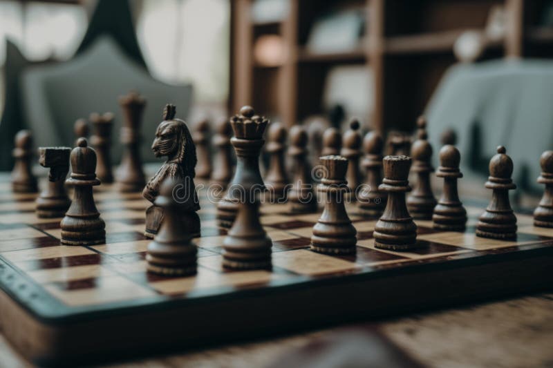 Chess Board Game Competition in the Living Room. Generative AI Stock ...