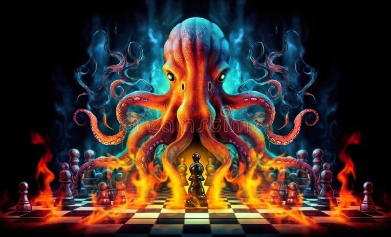A Chess Board with a Giant Octopus on it. Generative AI Image. Stock ...