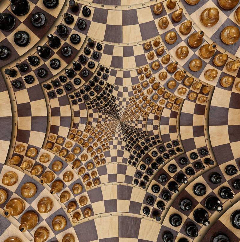 Abstract Wooden Chess Board Desk White Black Figures in Corners Square ...