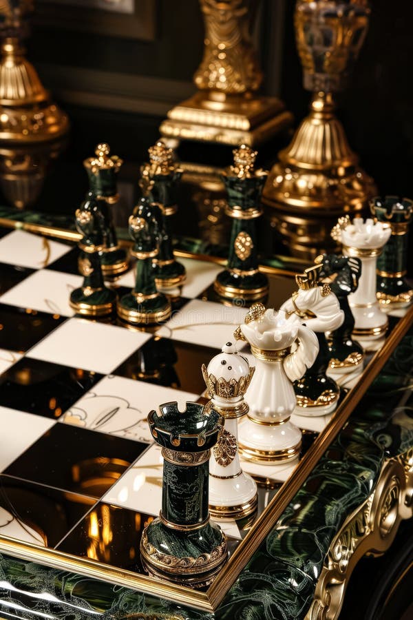 Chess Board with Gold and Green Pieces Stock Image - Image of board ...