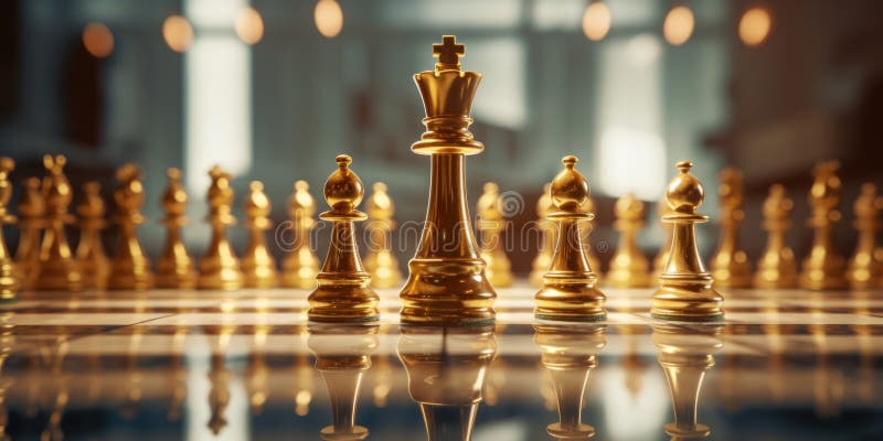 Chess Board with Golden Chess Pieces. Perfect for Strategy and ...