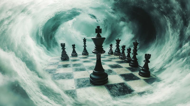 A Chess Board in the Middle of a Large Wave with Chess Pieces on it ...