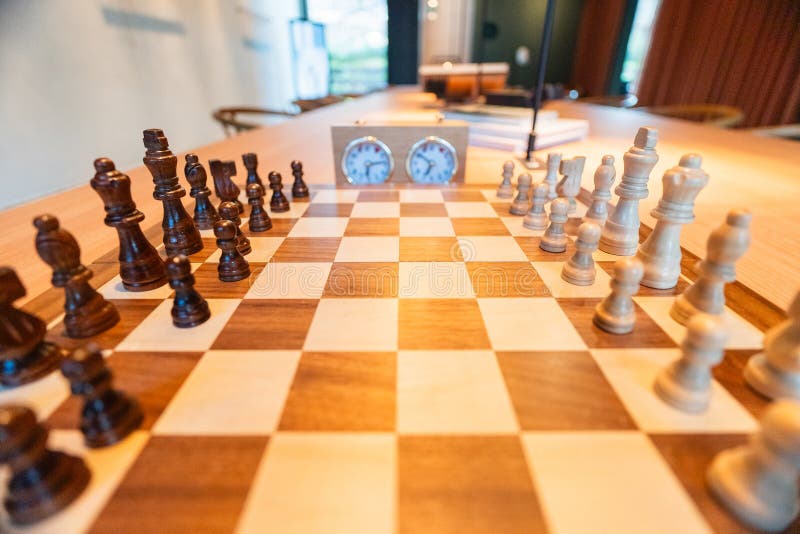 Chess Board Opening with Chess Clock with Chess Pieces Stock Photo ...