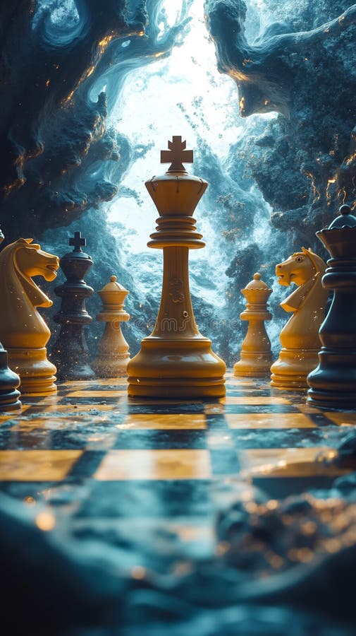 A Chess Board with Chess Pieces on it in the Middle of the Ocean Stock ...