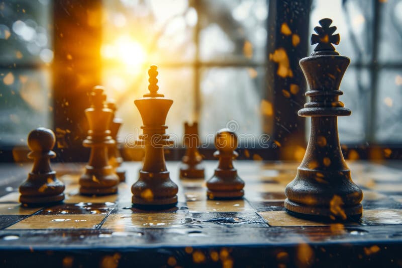 Chess Board with Pieces in Motion the Sun is Shining on the Board and ...