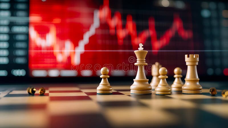 A Chess Board with Chess Pieces on it and a Stock Market Chart in the ...