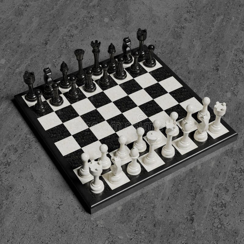 Chess Board is Set Up with Black and White Pieces Arranged for a Game ...
