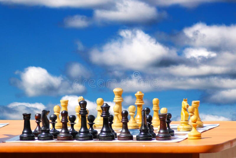 Chess on the Board, Sky Background Stock Image - Image of black, play ...