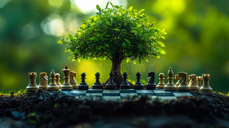 A Chess Board with a Tree Growing Out of it Stock Photo - Image of ...