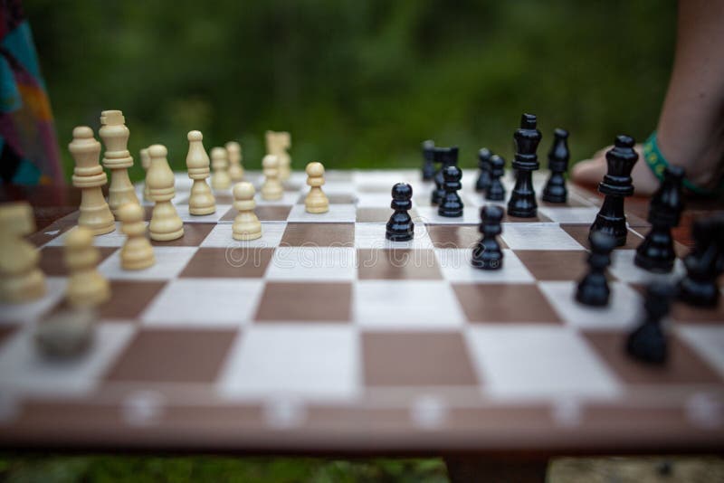 Chess Board on the Wooden Bench Stock Image - Image of competition ...